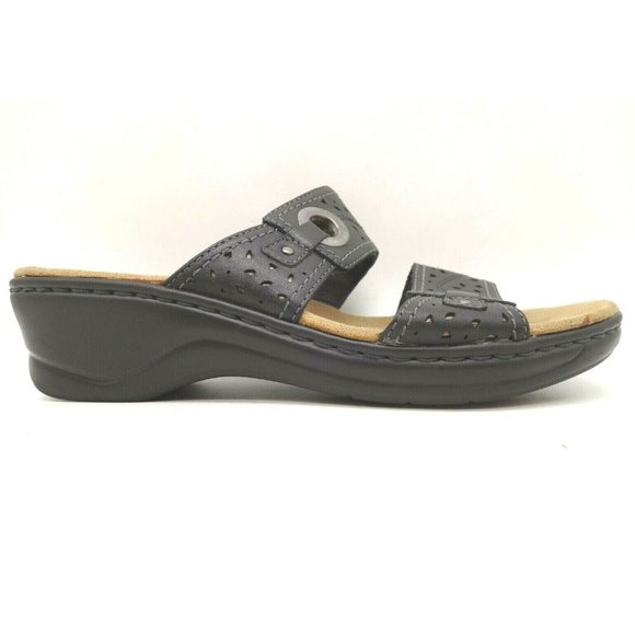 Clarks | Shoes | Clarks Charcoal Gray Slide Wedge Heel Sandals Shoes ...